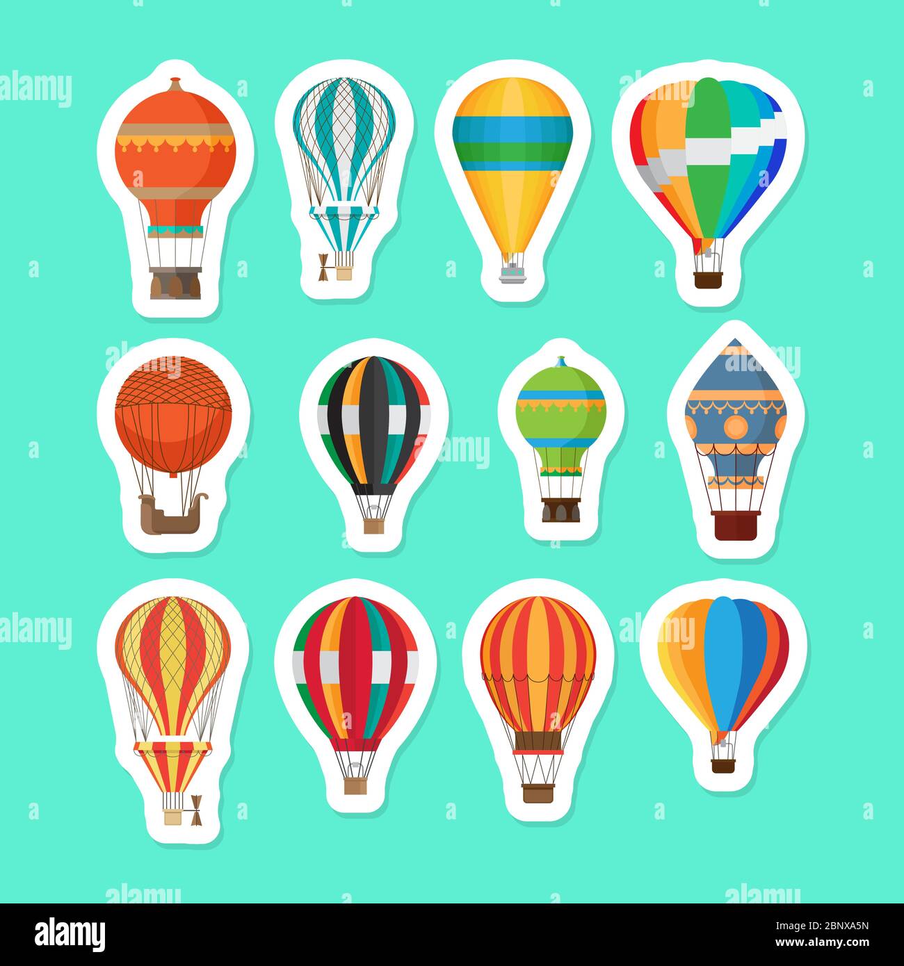 Vintage hot air balloons stickers set. Cartoon air balloons vector ...