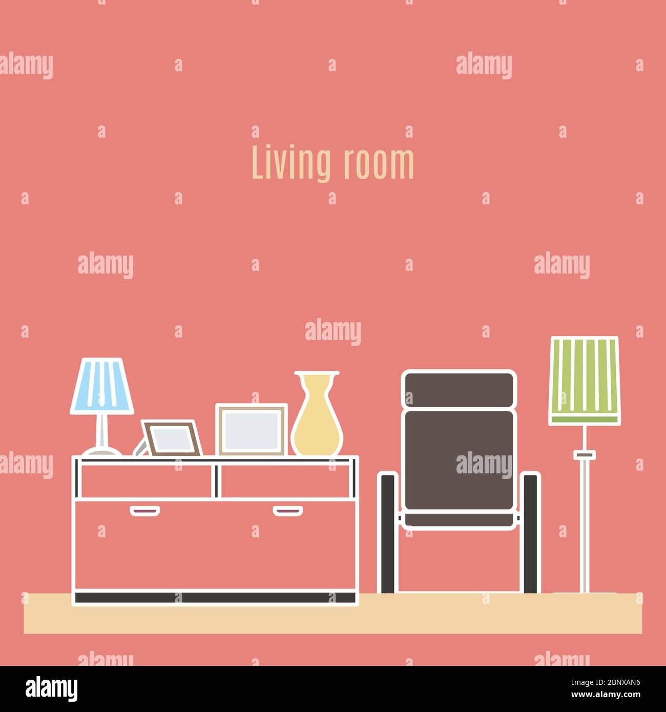Living room interior design in line art style. Vector illustration ...