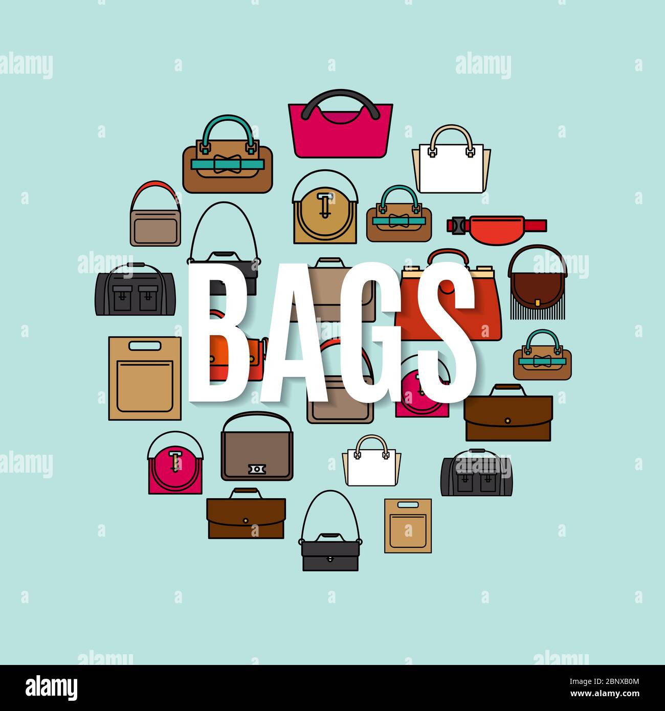 Bags cartoon icons in circle shape on blue background. Vector ...