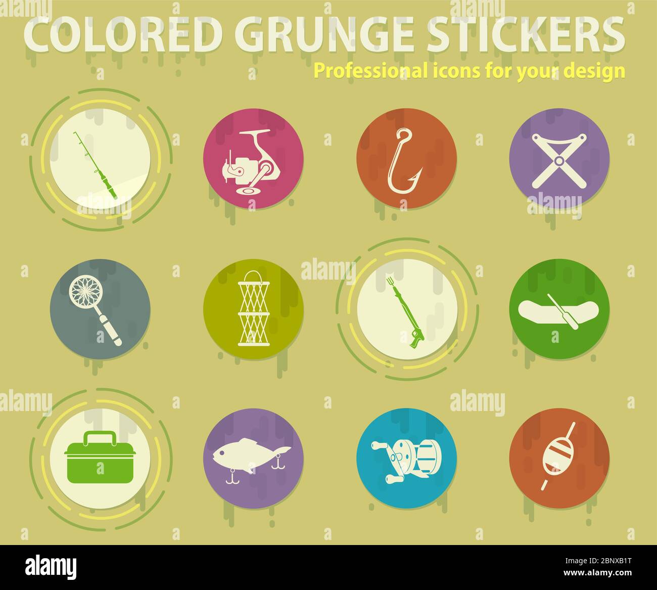 fishing colored grunge icons Stock Vector Image & Art - Alamy
