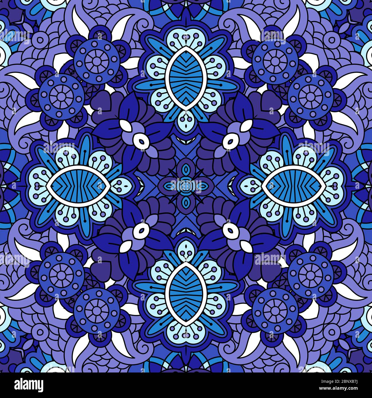 Decorative blue zen like floral ornamental pattern. Vector illustration ...