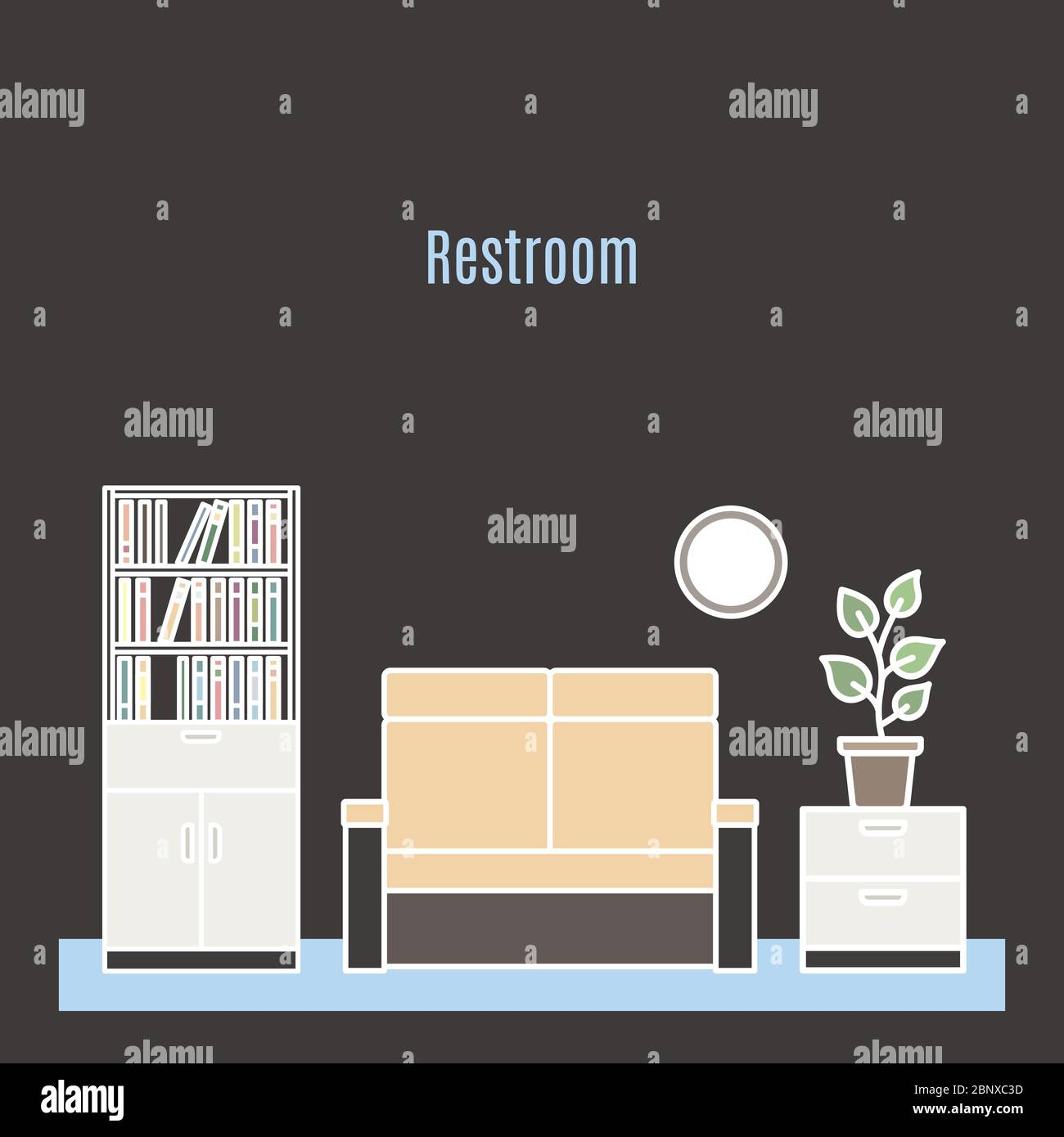 Restroom interior design in line art style. Vector illustration Stock ...