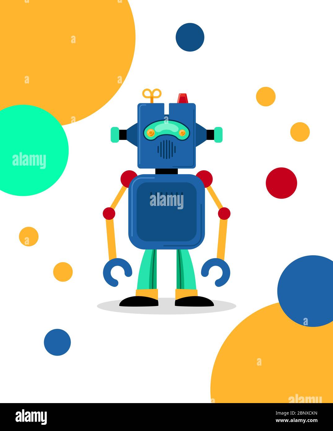 Blue vector robot card with colorful dots on white background Stock ...