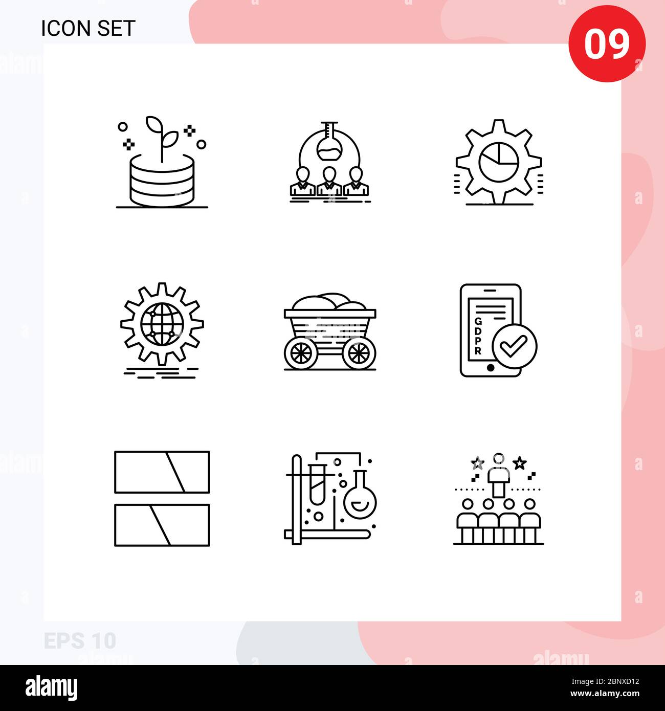User Interface Pack of 9 Basic Outlines of gear, globe, cog, business ...