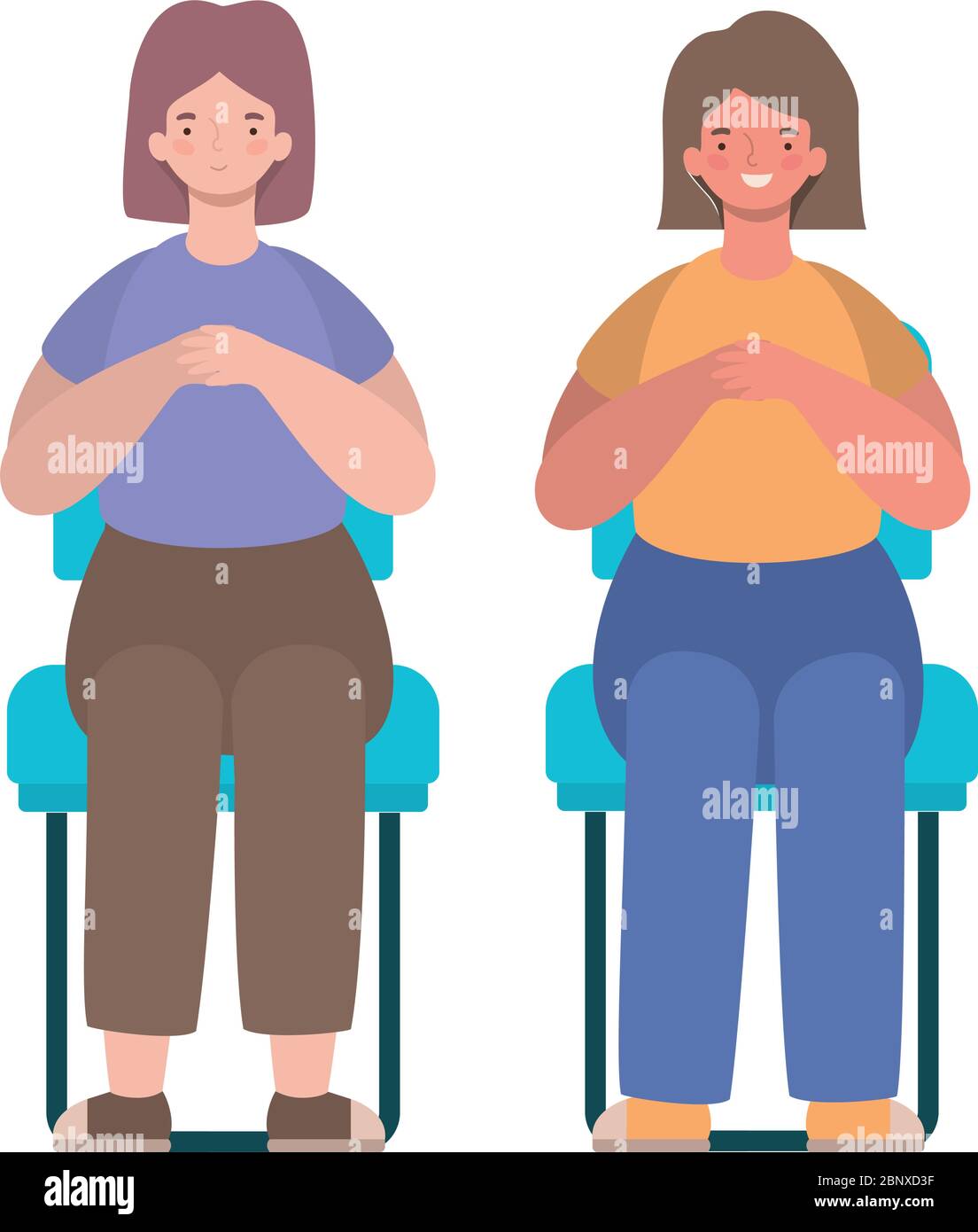 happy women cartoons sitting on seats vector design Stock Vector Image ...