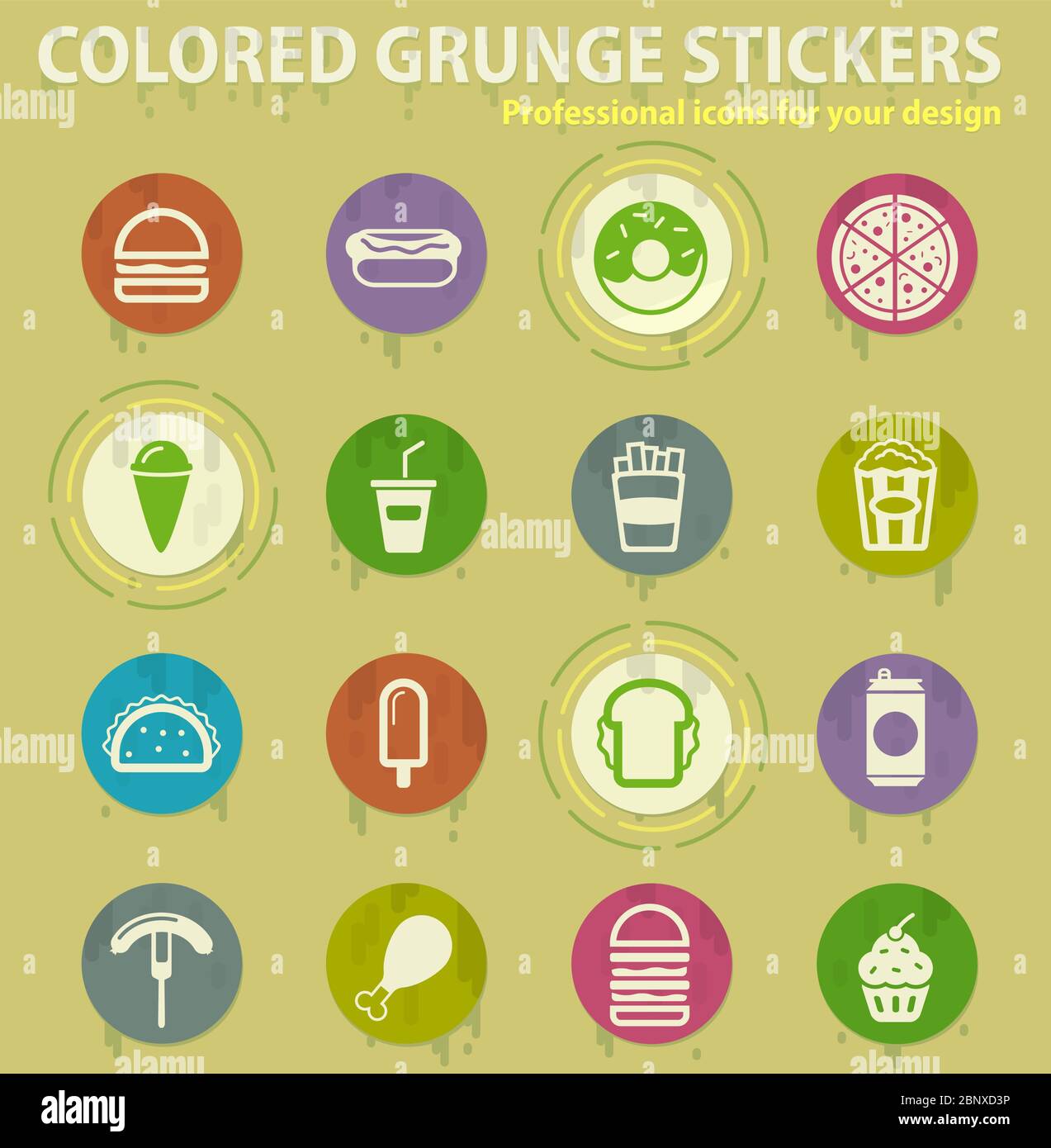 Fast food colored grunge icons Stock Vector Image & Art - Alamy
