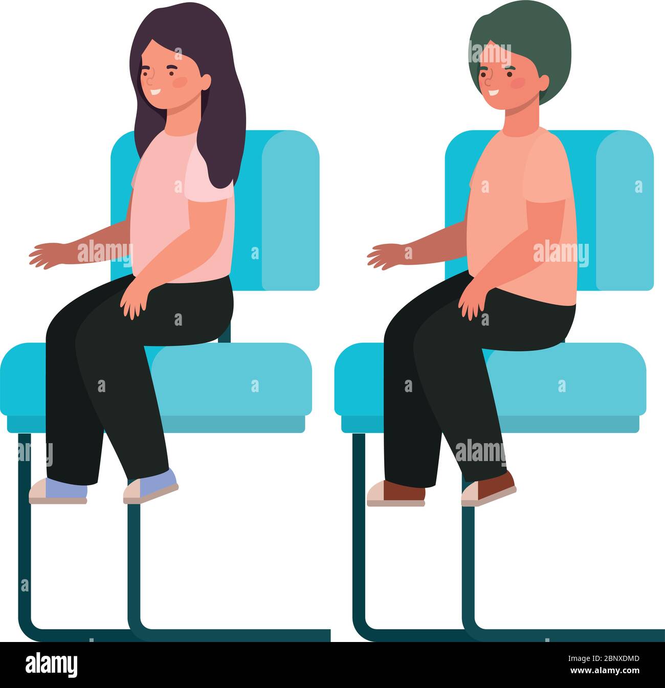 Isolated girl and boy cartoon sitting on seats vector design Stock ...