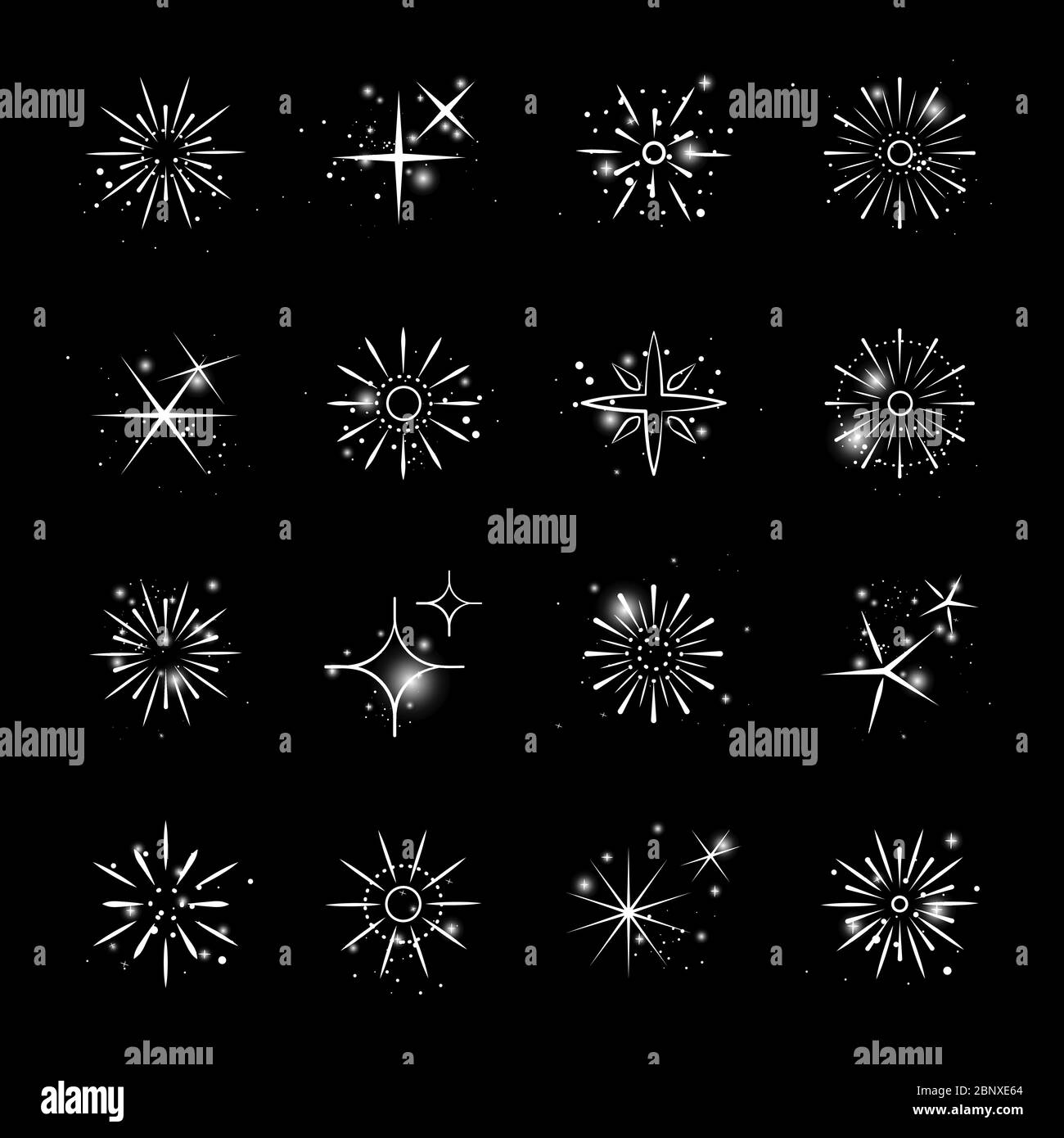 Sparkles white line collection on black background. Vector illustration ...