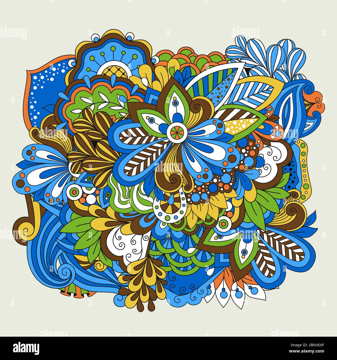 Vector set of doodle flowers. Linear doodle flower set on white Stock ...