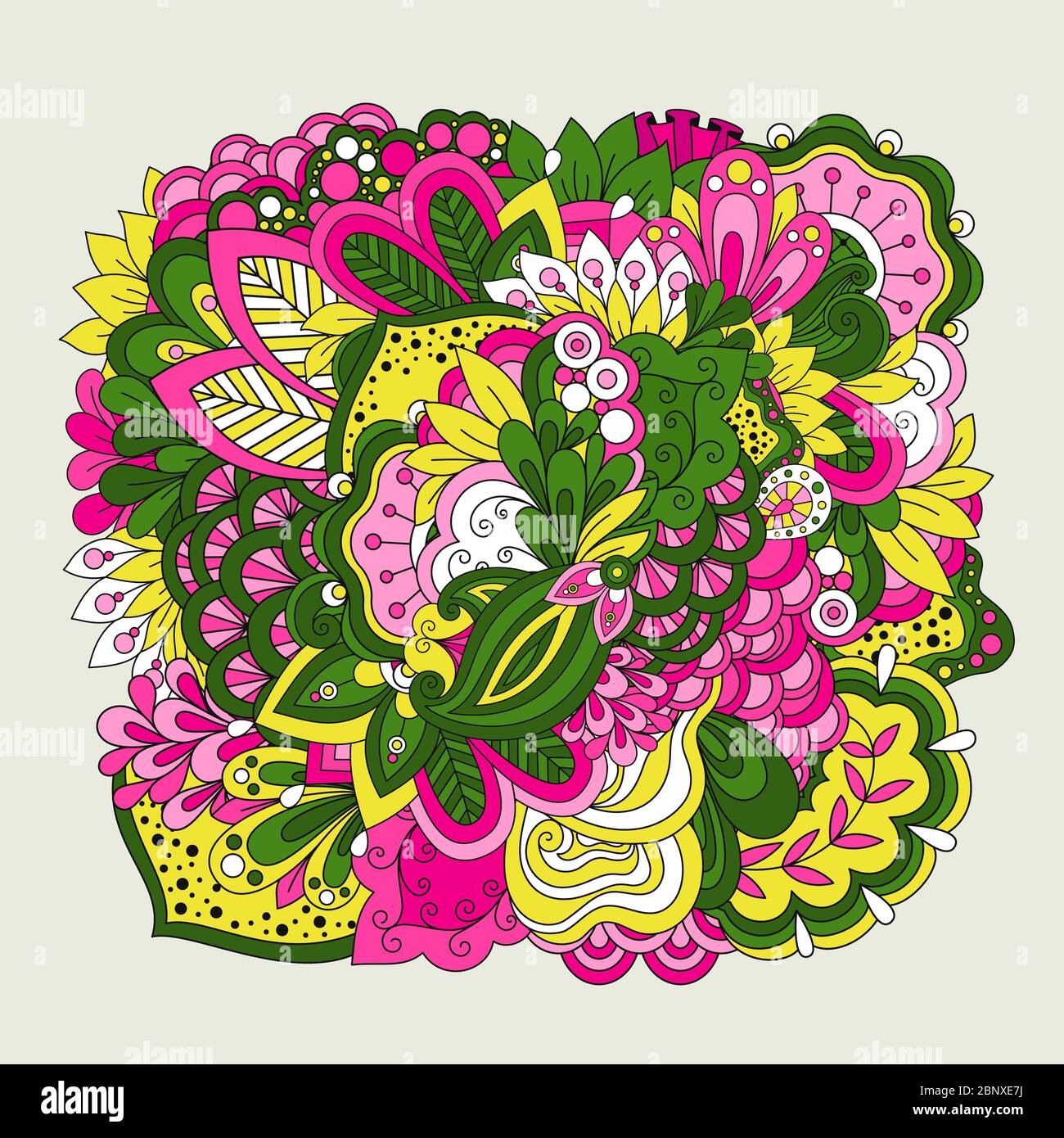 Colorful set of doodle flowers. Linear doodle flower set on white ...