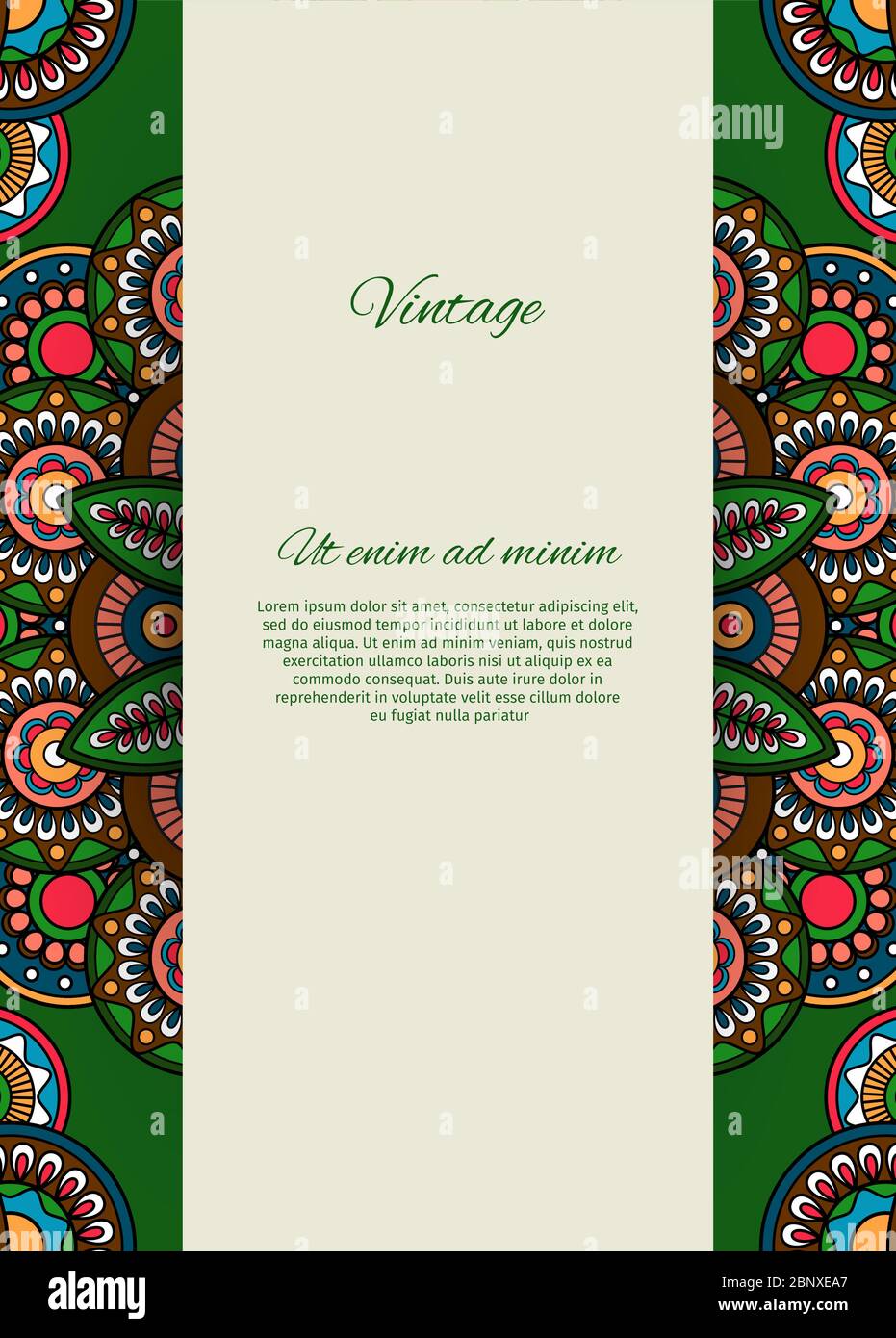 Vertical ornamental card design with paisley pattern and place for text ...