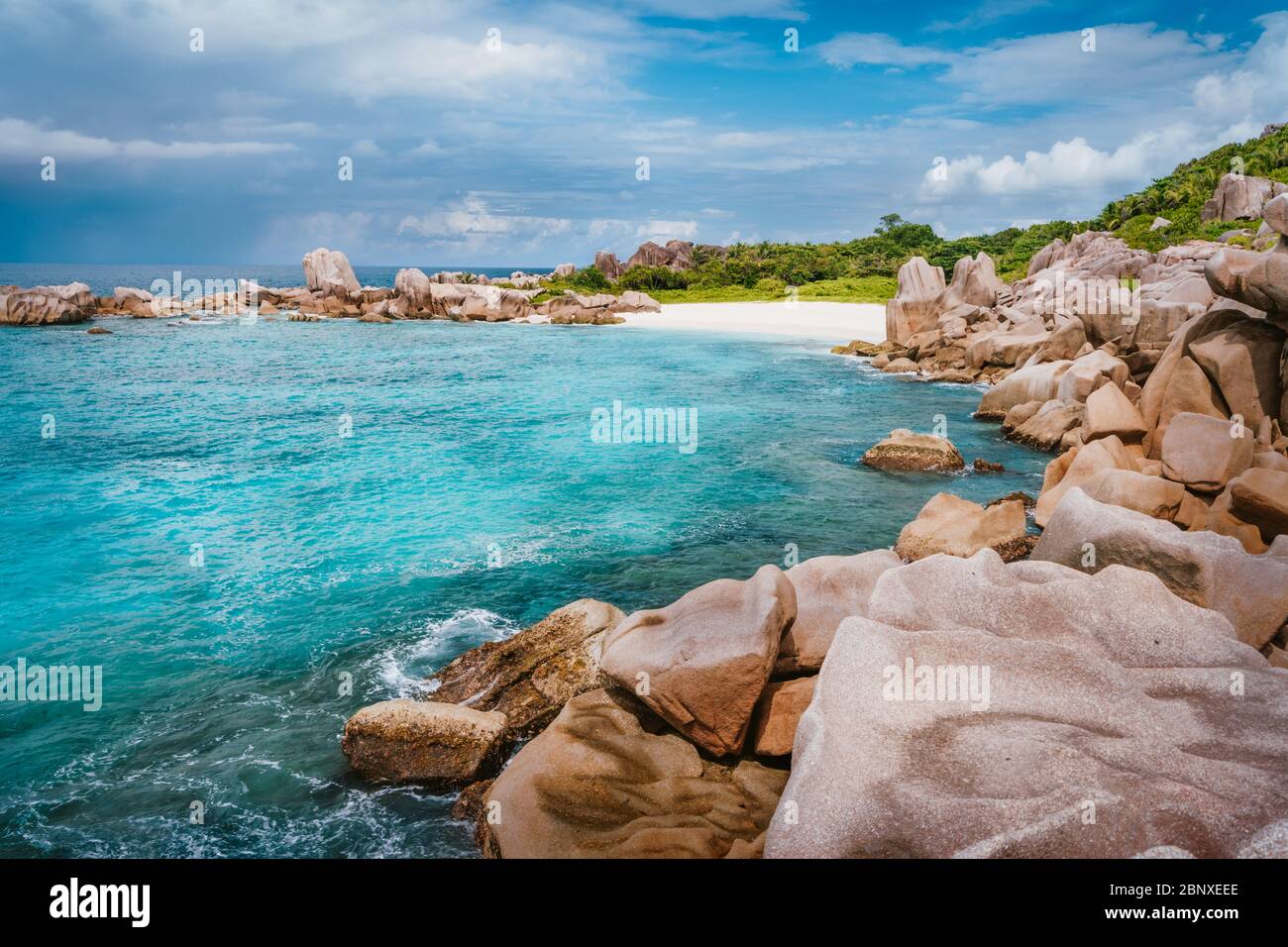 Tropical secluded beach at Seychelles - nature background Stock Photo ...