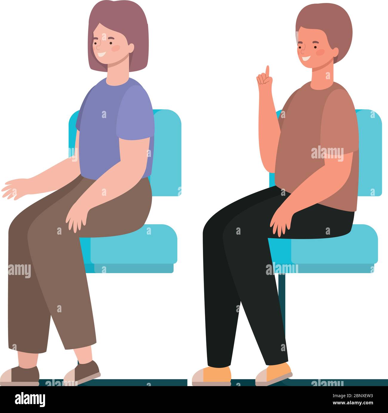 happy woman and man cartoon sitting on seats vector design Stock Vector ...