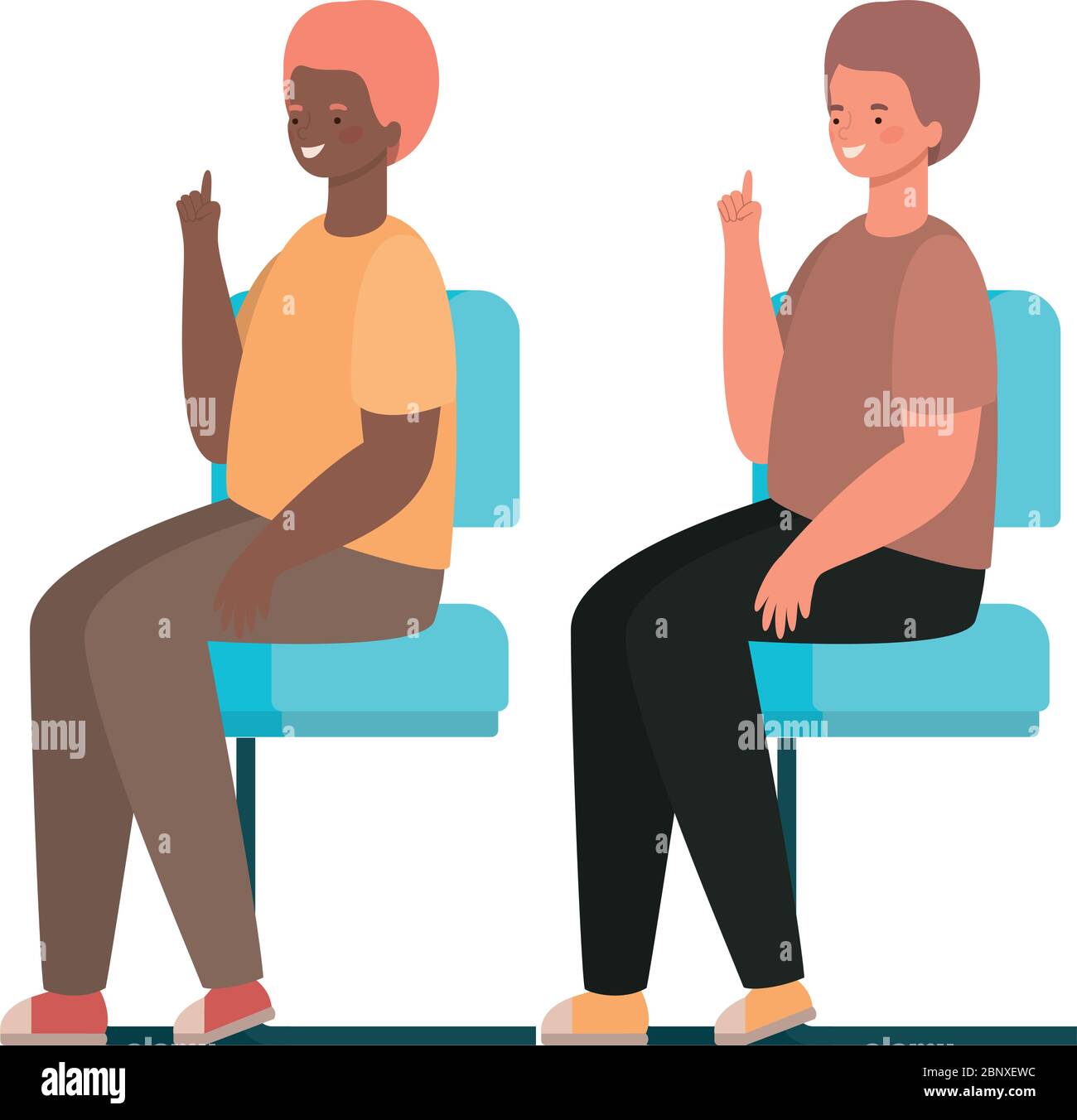 happy men cartoons sitting on seats vector design Stock Vector Image ...
