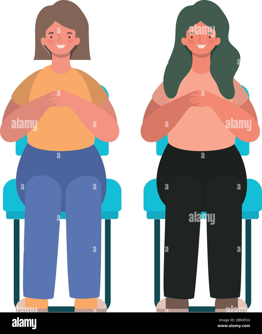 happy women cartoons sitting on seats vector design Stock Vector Image ...
