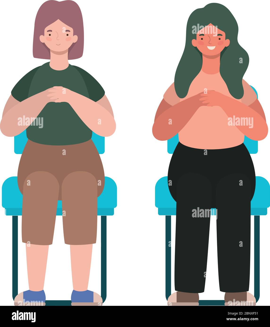 happy women cartoons sitting on seats vector design Stock Vector Image ...