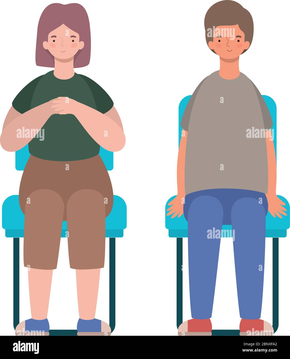 happy woman and man cartoon sitting on seats vector design Stock Vector ...