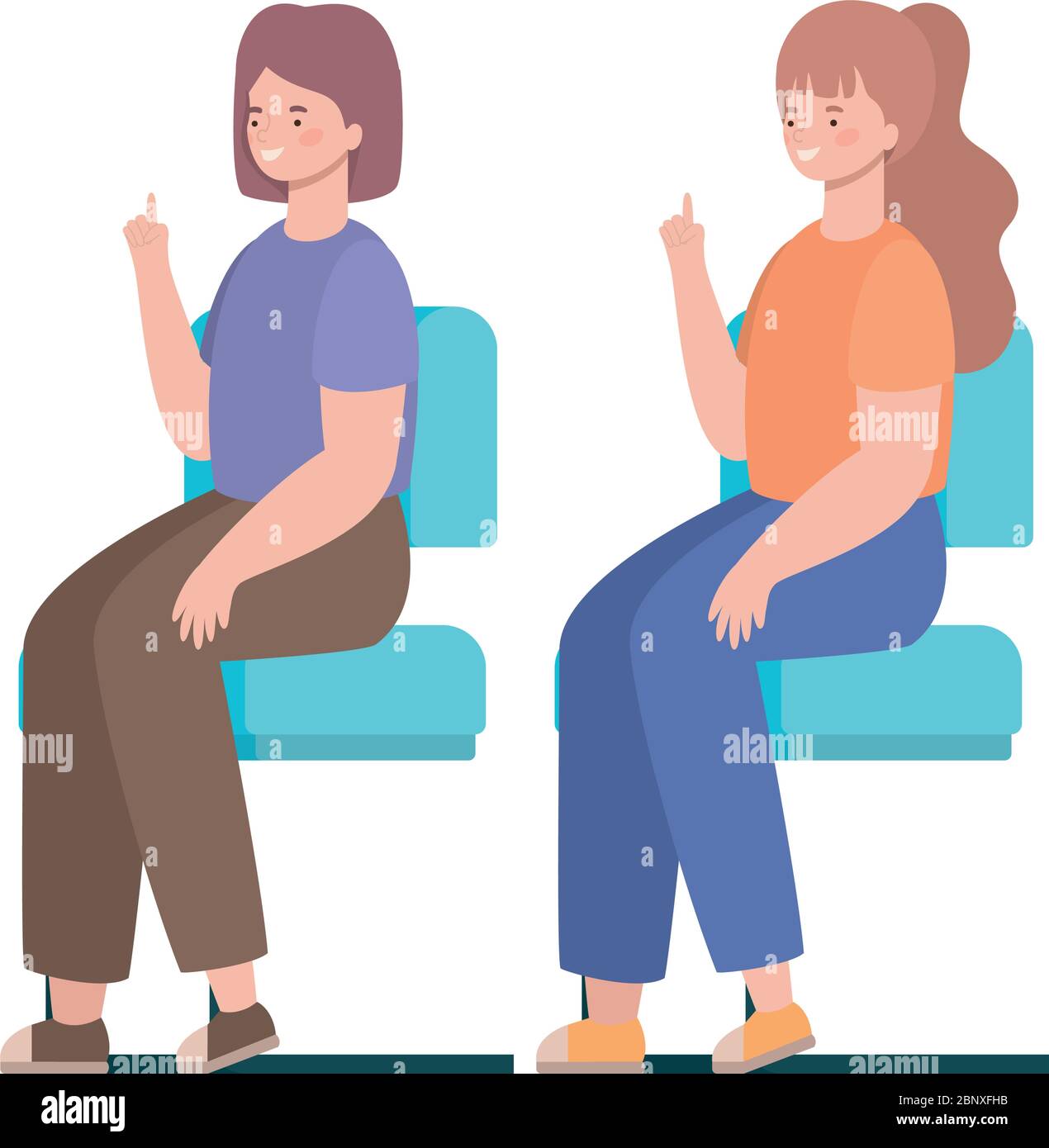 happy women cartoons sitting on seats vector design Stock Vector Image ...