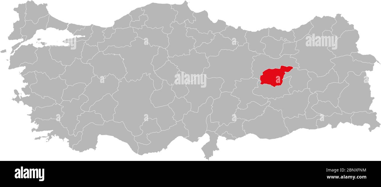 Tunceli province highlighted on turkey map vector. Gray background ...