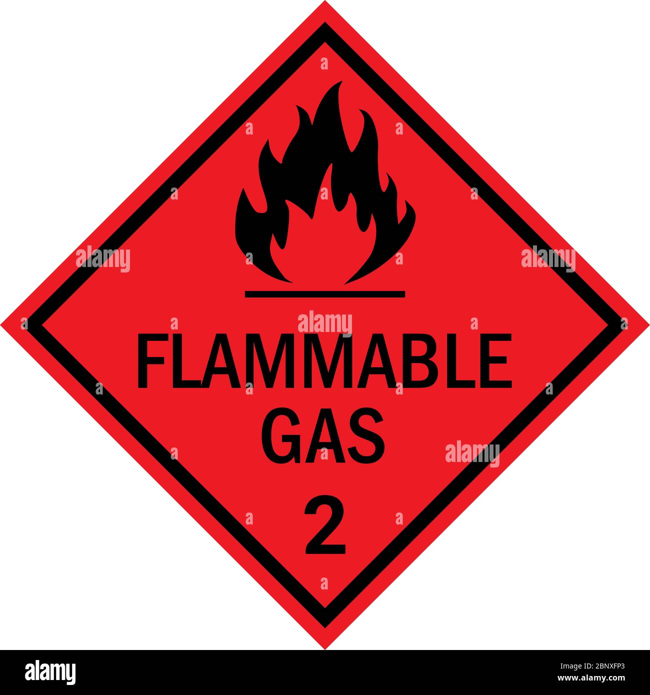 Flammable gas caution sign. Dangerous goods placards class 2. Black on ...