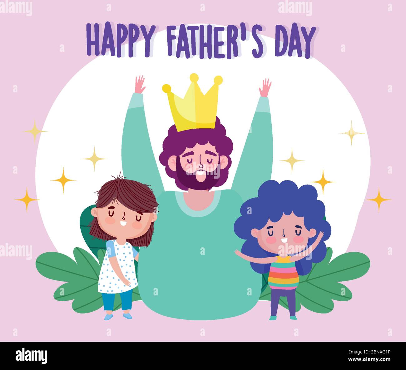happy fathers day, celebrating dad with little son and daughter vector ...