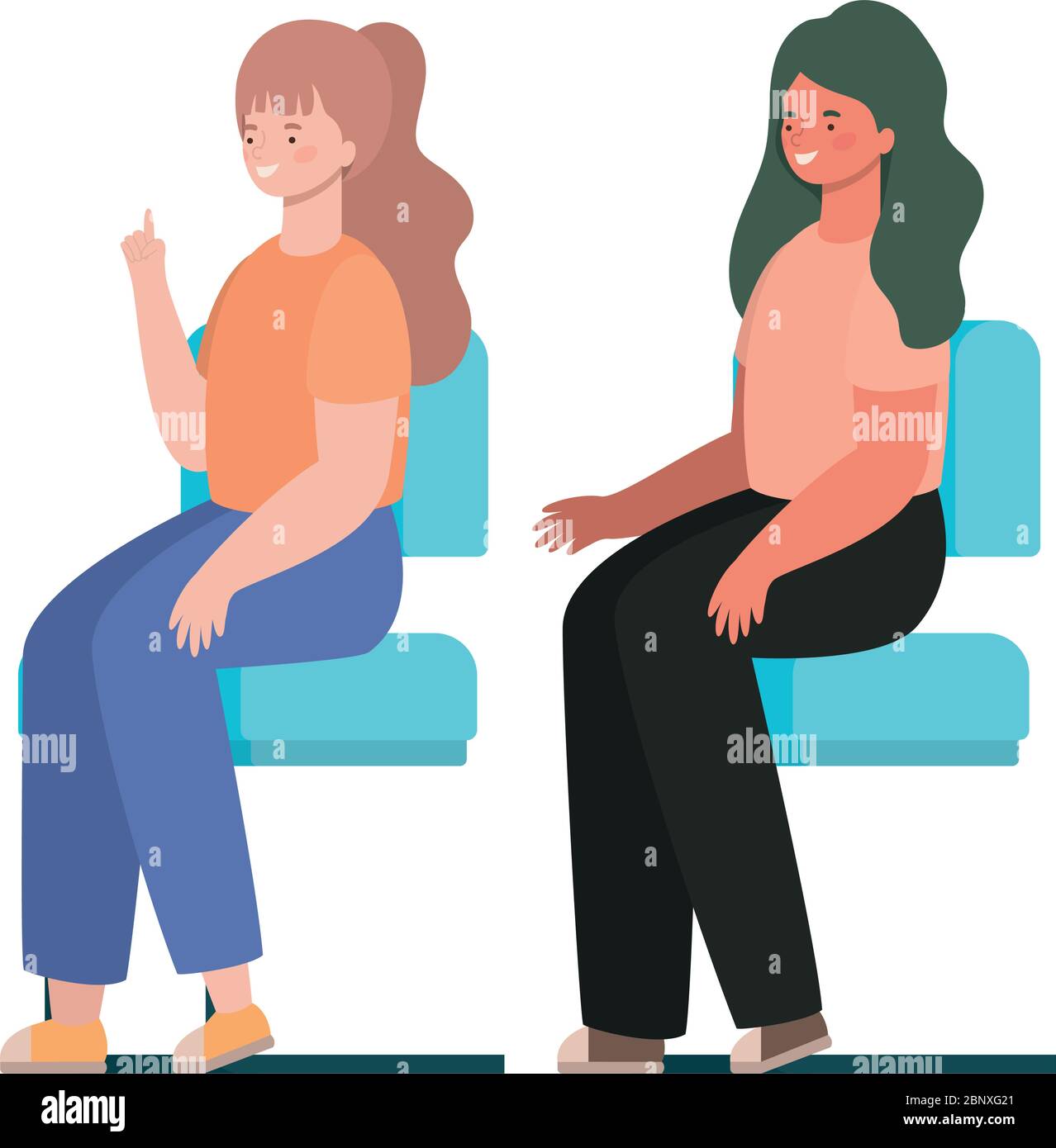 happy women cartoons sitting on seats vector design Stock Vector Image ...
