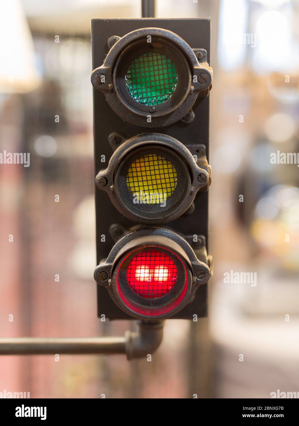 Vintage Traffic Lights with Red Light: Street Signal Stock Photo - Alamy