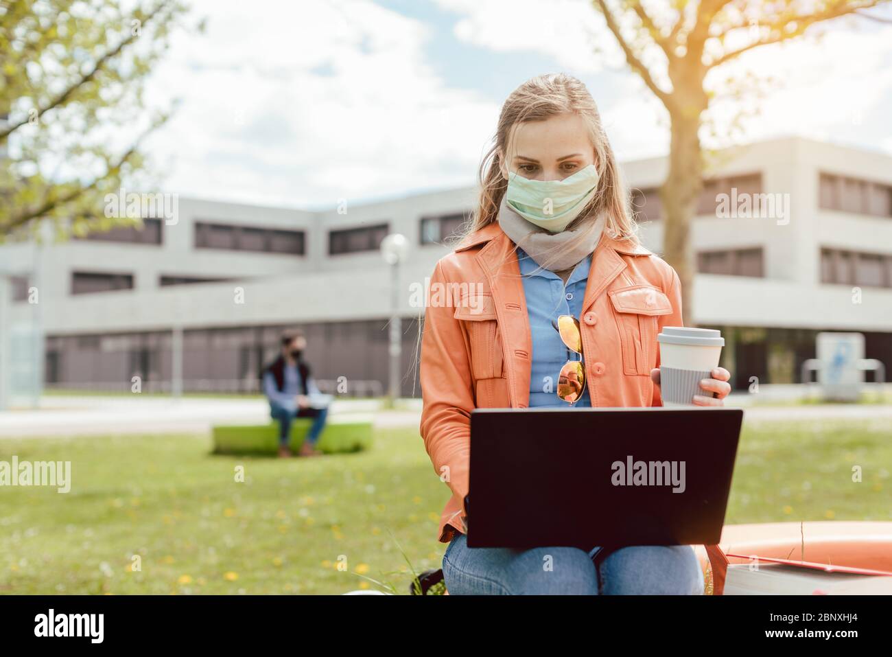 Student learning on university campus during covid-19 lockdown Stock ...