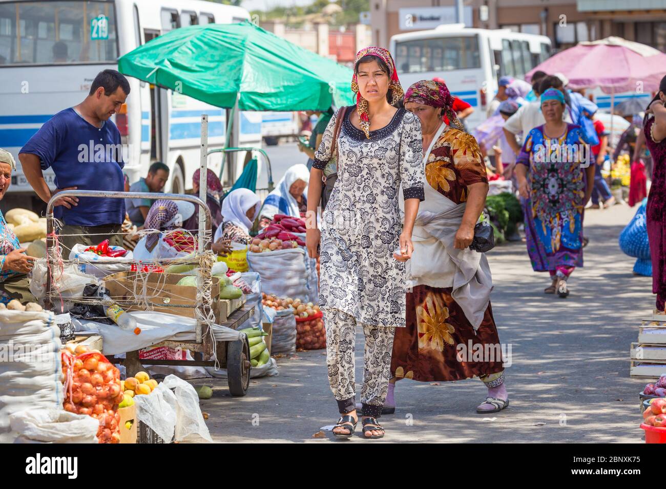 SAMARKAND, UZBEKISTAN - AUGUST 29, 2016: a woman goes shopping at the ...
