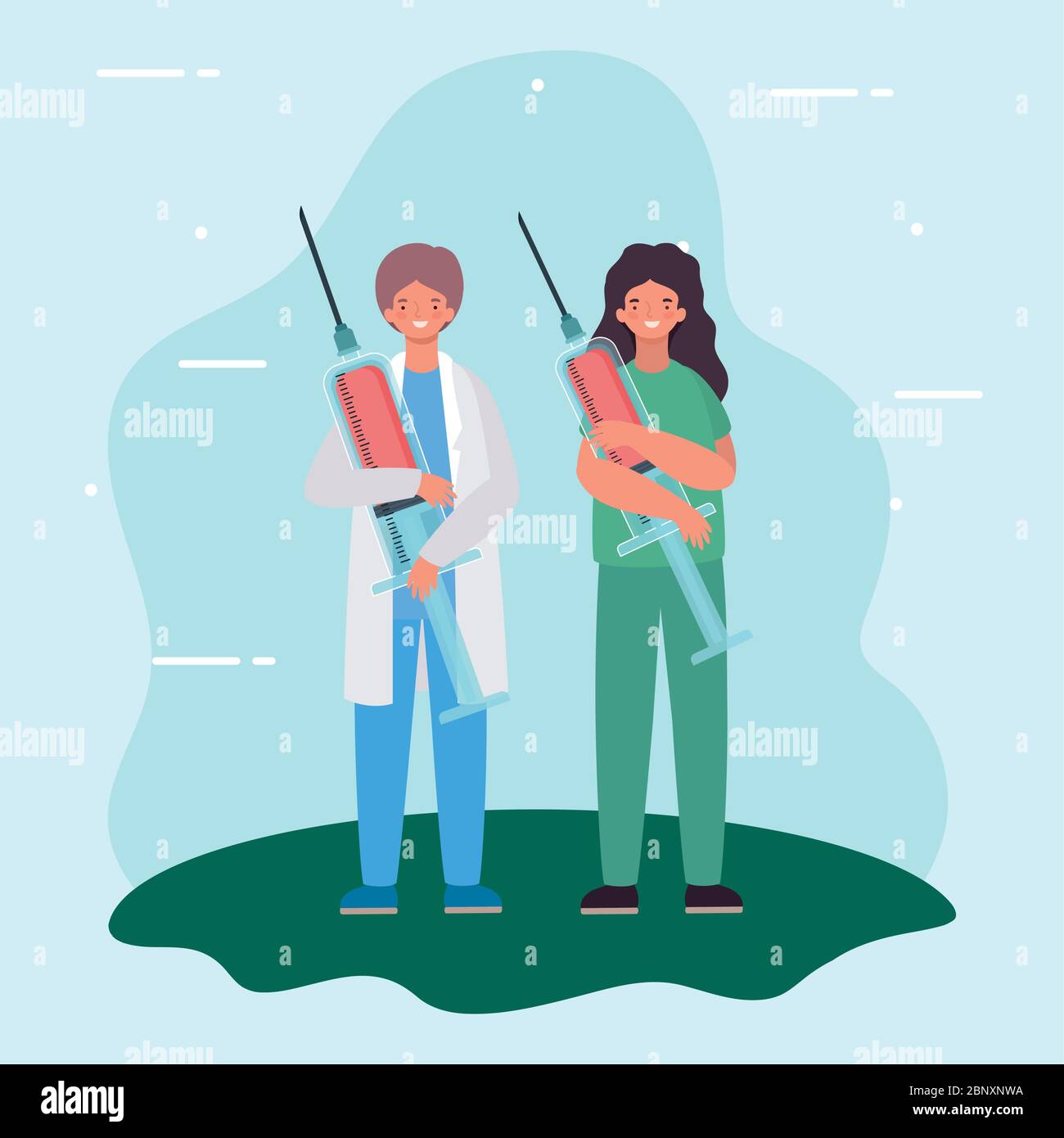 Female and male doctors with injections vector design Stock Vector ...
