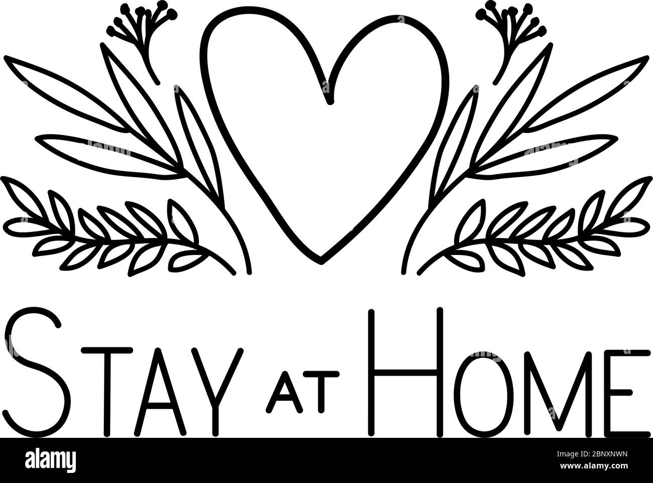 Stay at home text and heart with leaves vector design Stock Vector ...