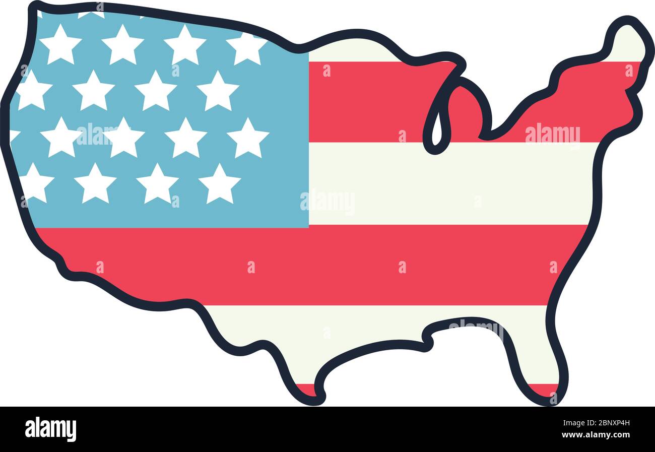 usa map with flag line and fill style Stock Vector Image & Art - Alamy