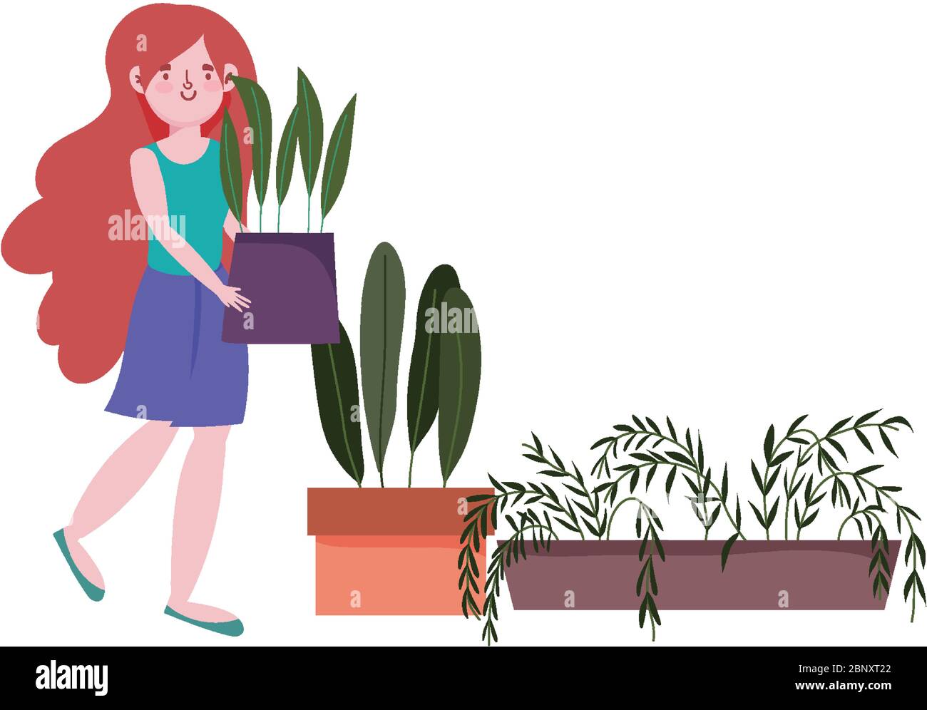 girl holding potted plant gardening in the house cartoon vector ...