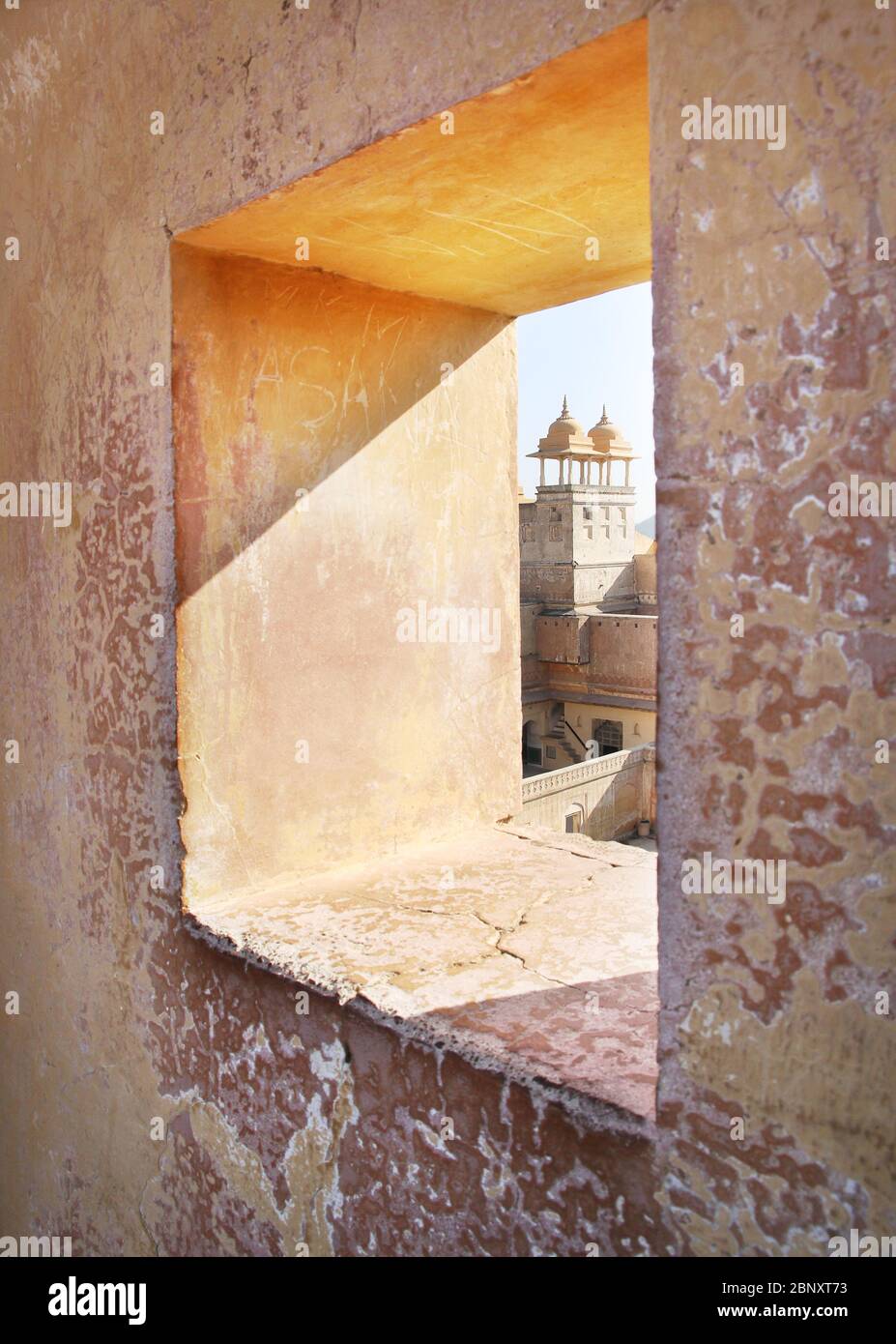 Stone window in Amber Fort, India Stock Photo - Alamy