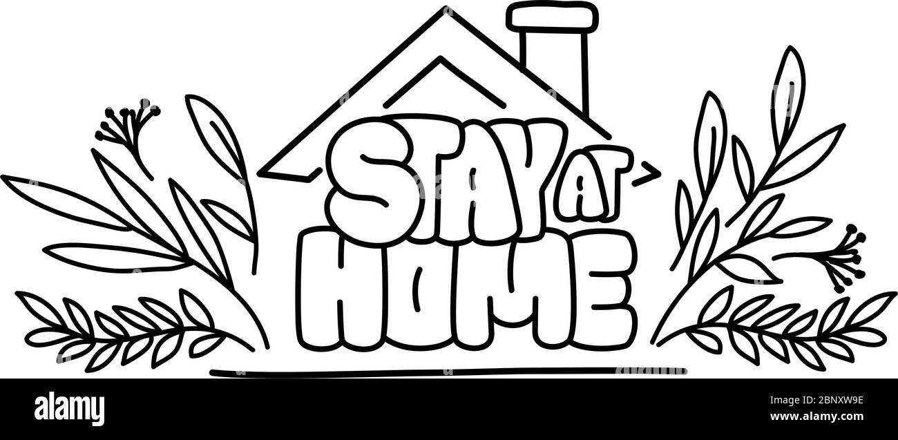 Stay at home text house and leaves vector design Stock Vector Image ...