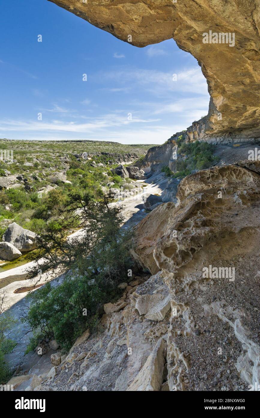 View from Fate Bell shelter canyon of the seasonal river and arid ...