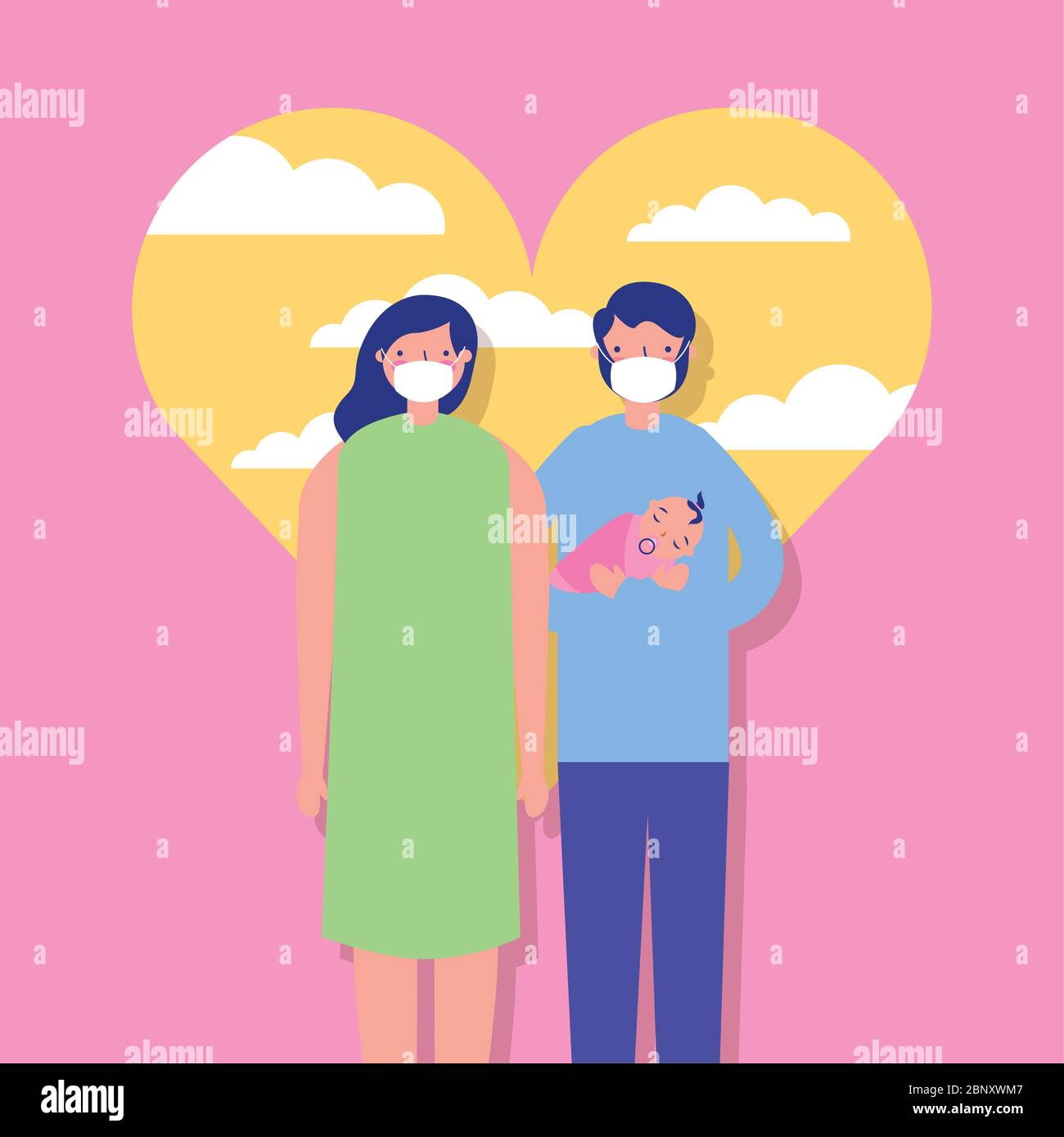parents couple lifting baby using face masks Stock Vector Image & Art ...