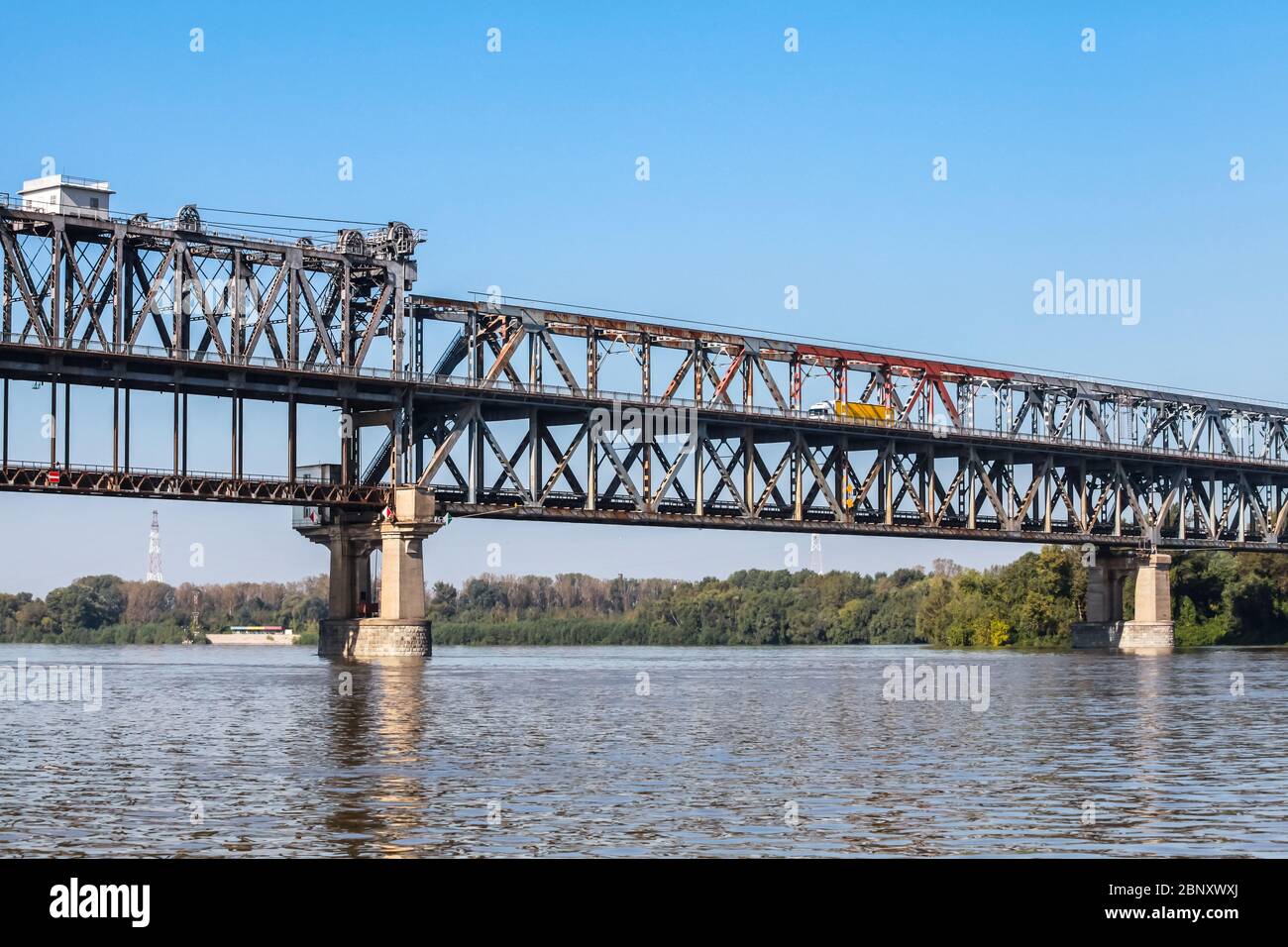 Danube Bridge. Truss bridge over the Danube River connecting Bulgarian ...