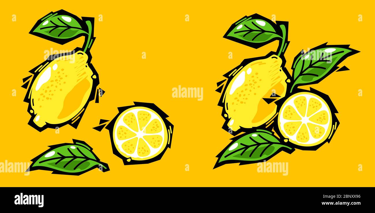 Graffiti Style Fresh Lemons Assorted Set. Isolated Vector Illustration ...
