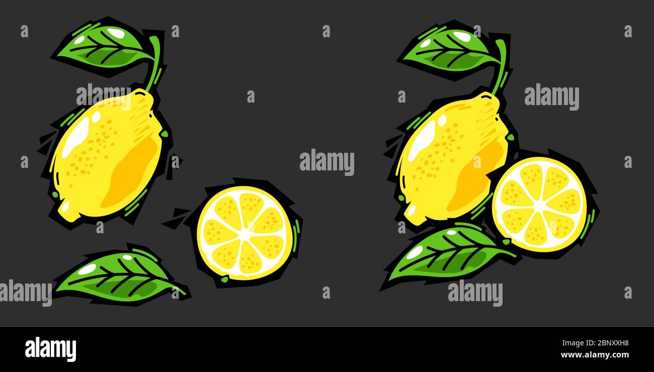 Graffiti Style Fresh Lemons Assorted Set. Isolated Vector Illustration ...