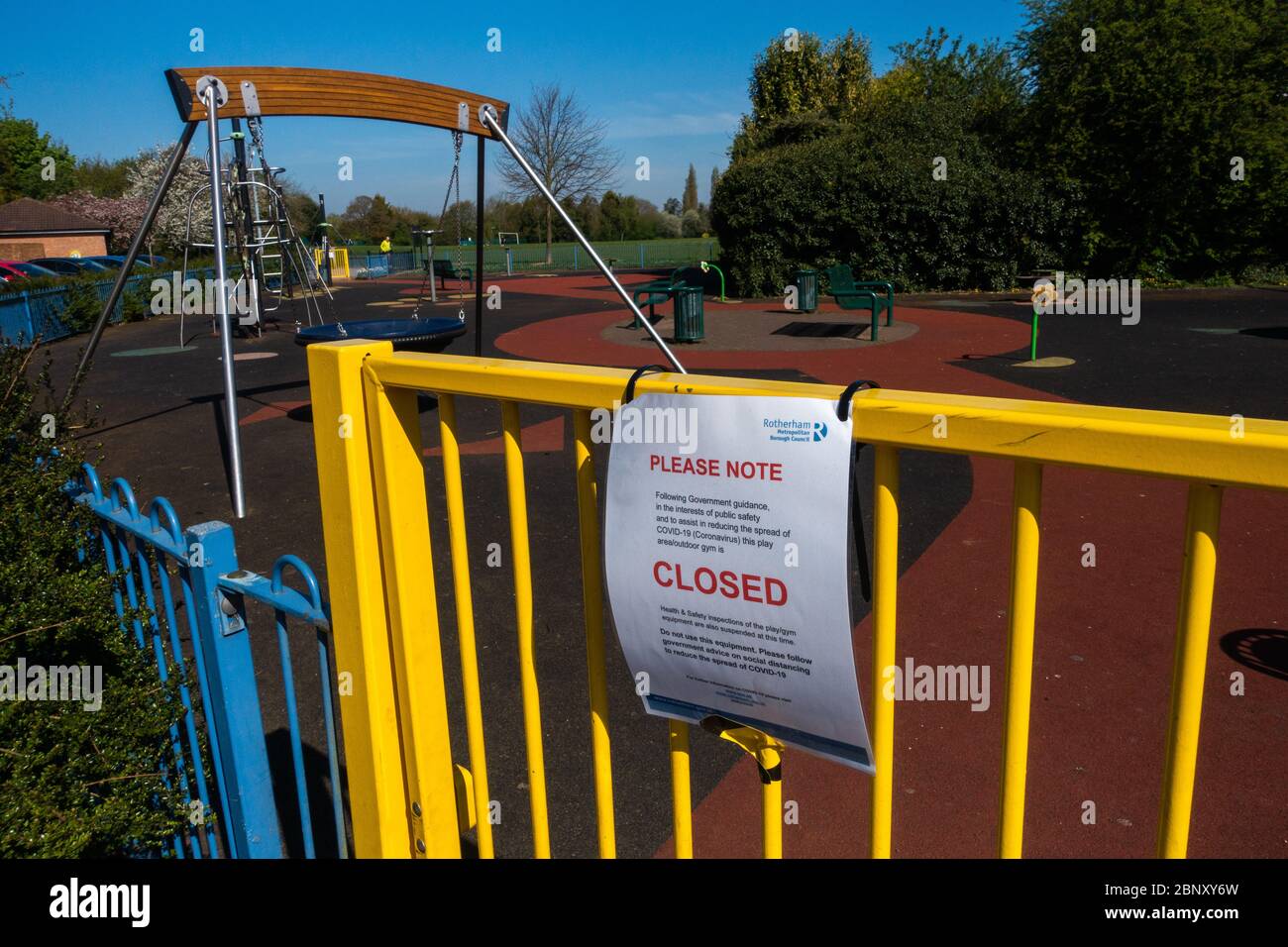 Warning Council Closed sign on children's playground in a park Stock ...