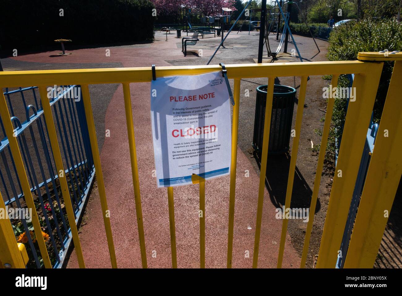 Warning Council Closed sign on children's playground in a park Stock ...