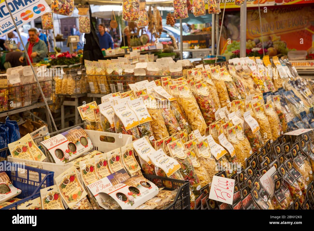 Pasta being sold on a stall at a street market in Rome, Italy Stock ...
