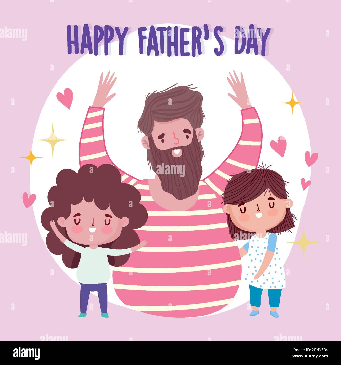 happy fathers day, celebrating dad with son and daughter hearts cartoon ...
