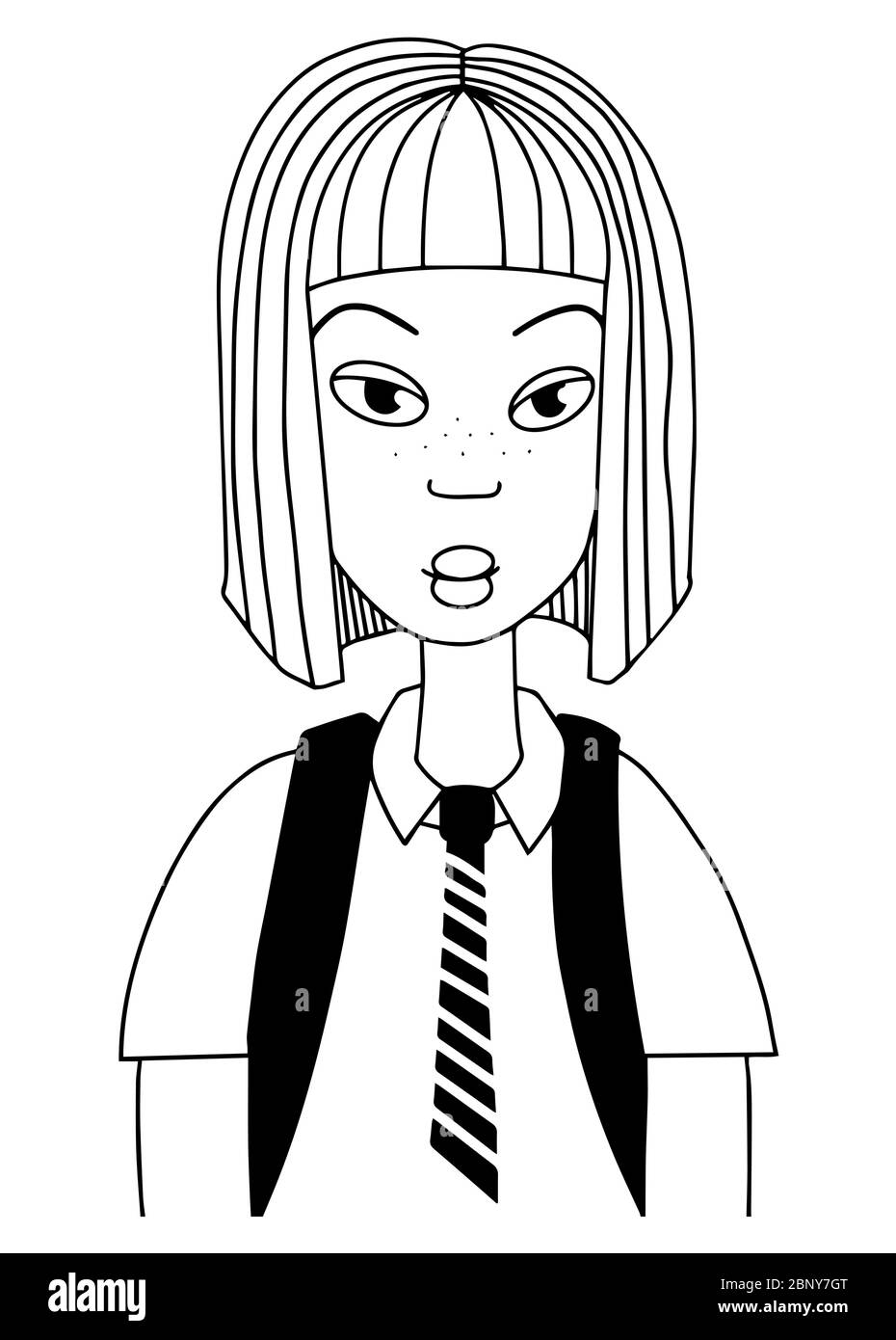 Portrait of a Cute School Girl Character Fashion line style vector ...