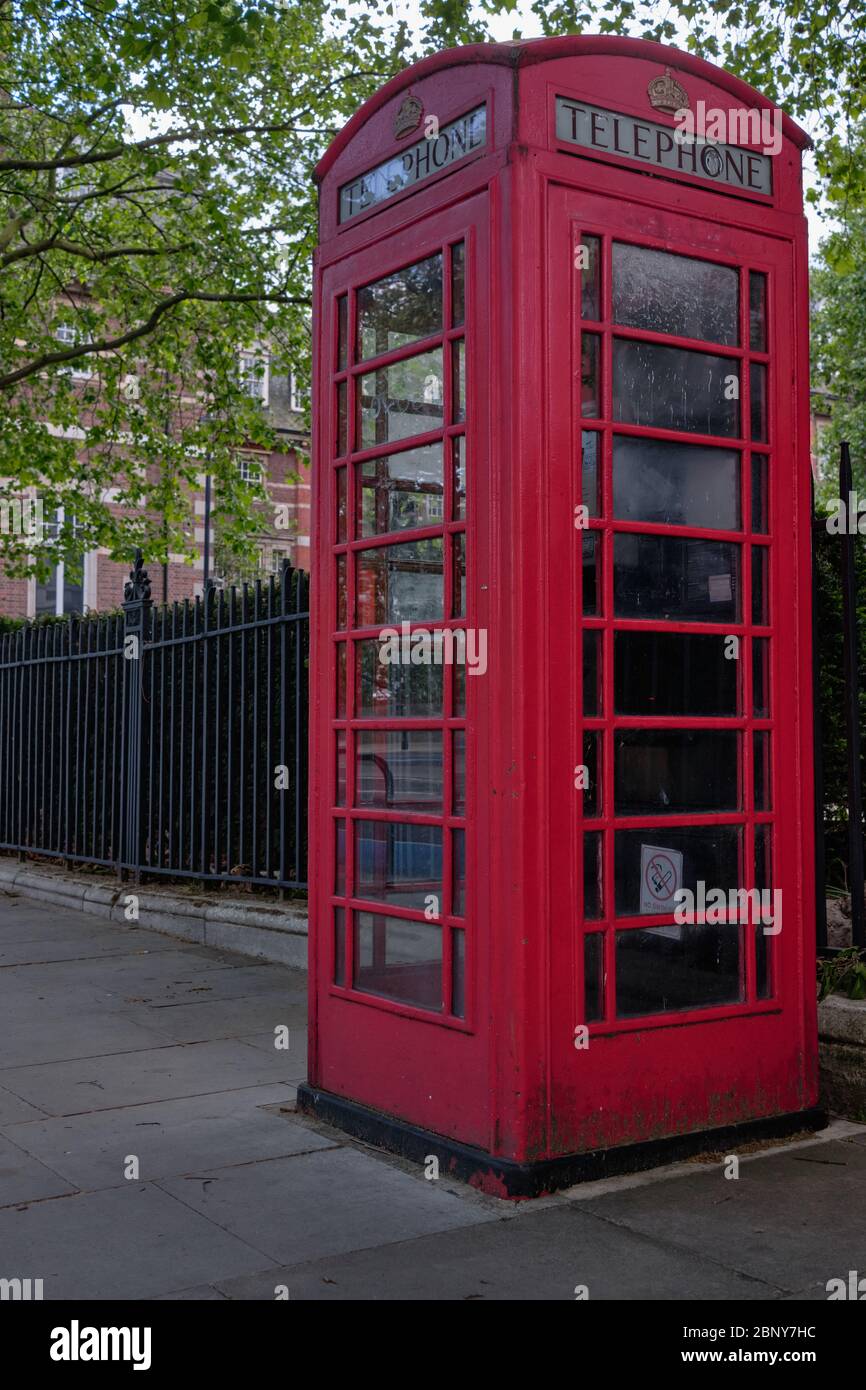 London, UK - 12 May 2020: Top of British red telephone box in London in ...