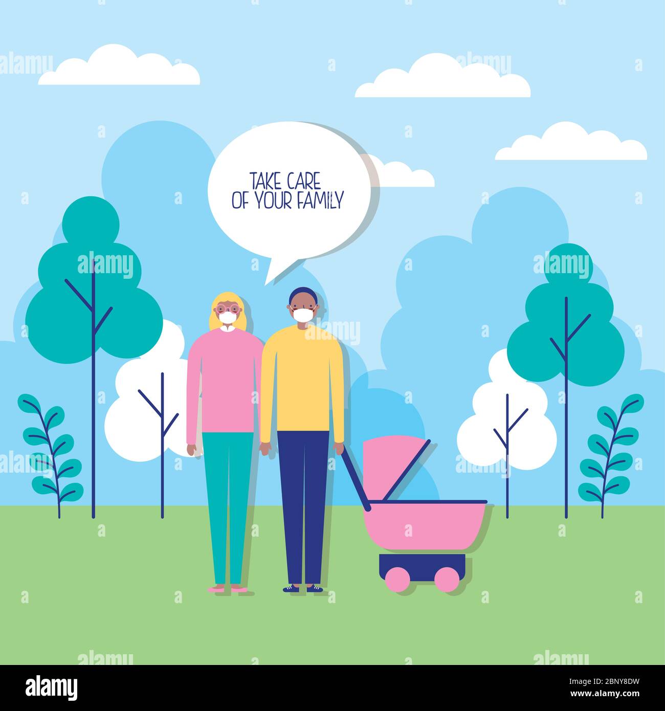 Family father mother baby wearing face mask masks Stock Vector Images ...