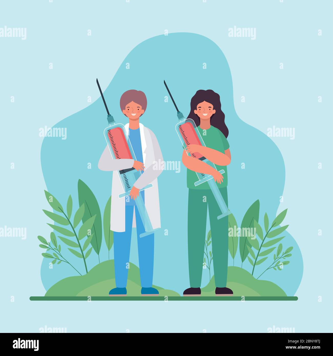 Female and male doctors with injections vector design Stock Vector ...