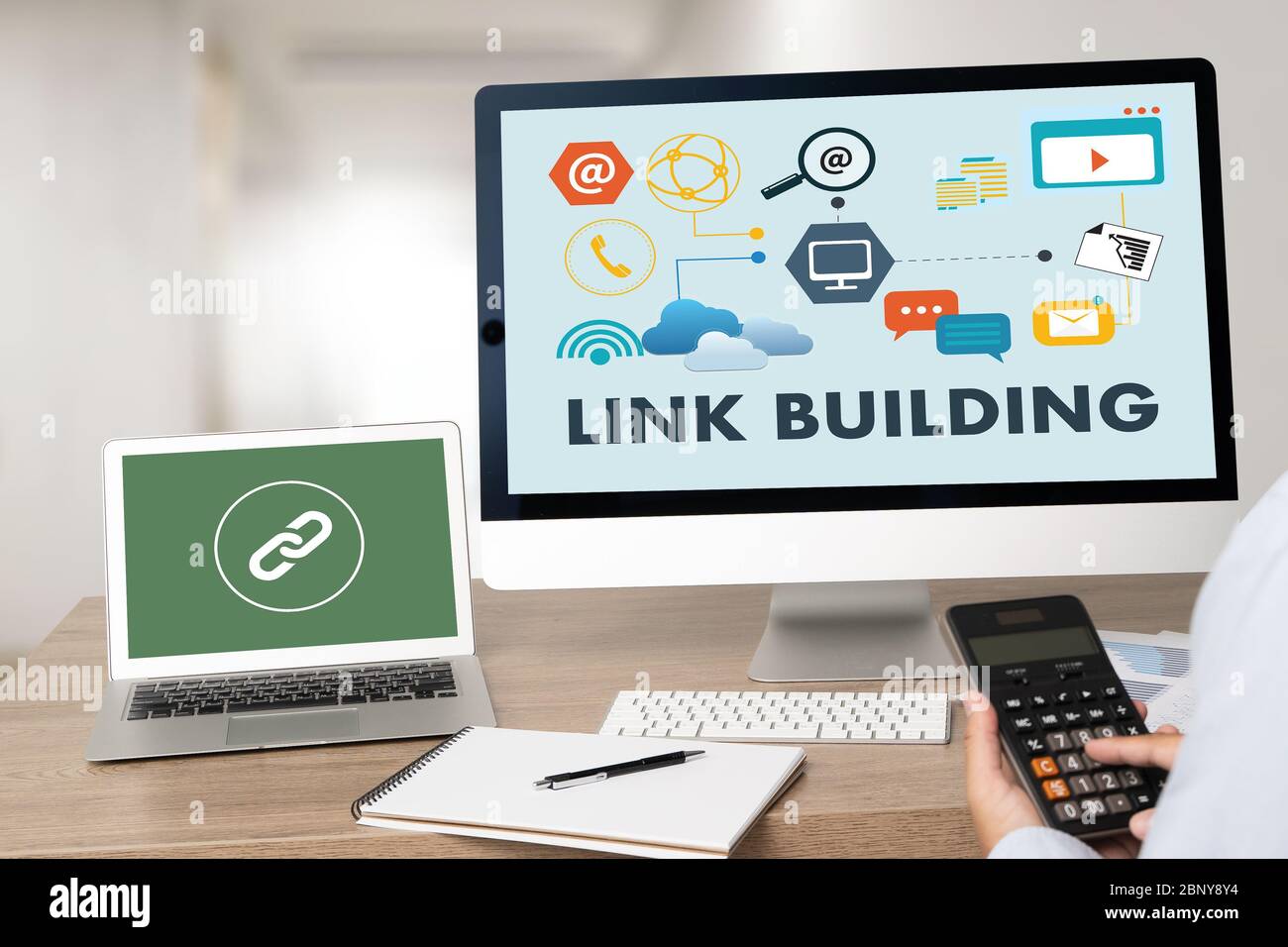 LINK BUILDING Connect Link Communication Contact Network Stock Photo ...