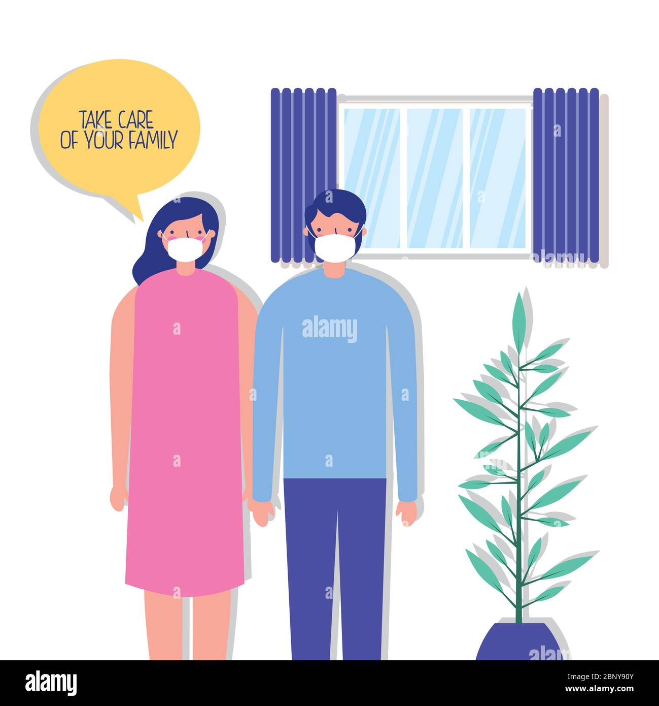 Family wearing protective face masks Stock Vector Images - Alamy